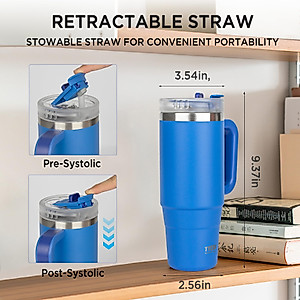 Tyeso 30 oz Tumbler with Handle, Straw and Lid - Leak Resistant Insulated Stainless Steel Water Bottle, Car Cup Holder Friendly Travel Coffee Mug Blue - Gifts for Men & Women