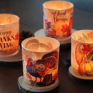 Thanksgiving Candle Holders 4PCS, SHMILMH Glass Votive Candle Holders Tea Lights Candle Jars for Fall Table Centerpiece Decoration, Fireplace, Mantel