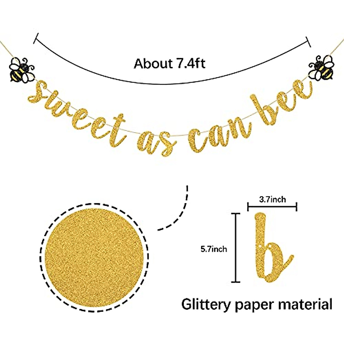 INNORU Sweet As Can Bee Banner, Bumble Bee Baby Shower Birthday Party Decorations, Bee Party, Mommy to Be Sign Banner, Bee Gender Reveal Engagement Party Decoration Gold Glitter