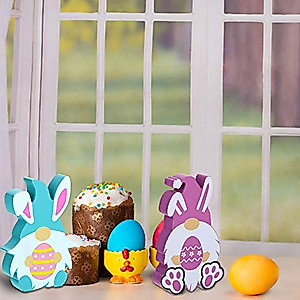 3 Pieces Easter Gnomes Shape Wood Sign Cute Standing Gnomes Easter Wood Crafts Easter Themed Freestanding Table Decorations for Desk Office Home Party (Gnome and Rabbit)