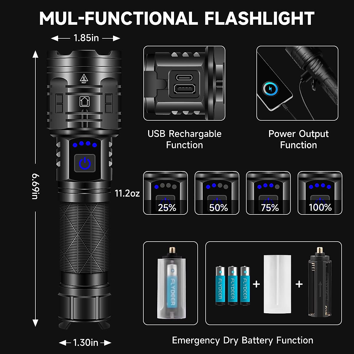 Rechargeable Flashlights High Lumens, 950000LM Powerful Tactical Flashlights, 5 Modes LED Flashlight Adjustable, Brightest Flashlight Waterproof, Handheld Flash light for Emergencies, Camping, Hiking