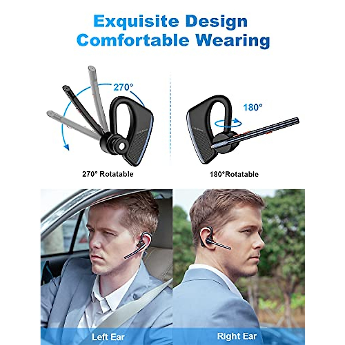Link Dream Bluetooth Earpiece for Cell Phone Hands Free Noise Cancelling Bluetooth Earpiece Headset Wireless 24 Hrs Talking 1440 Hrs Standby time for iPhone Android Trucker Driver