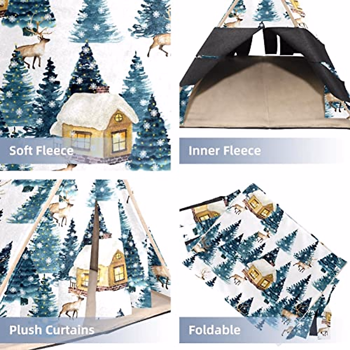 enheng Small Pet Hideout Christmas Tree & Raindeer Hamster House Guinea Pig Playhouse for Dwarf Rabbits Hedgehogs Chinchillas