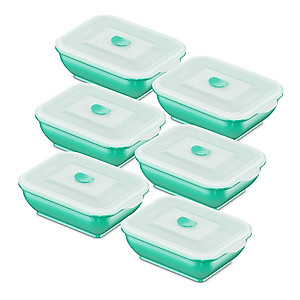 Collapse-it Silicone Food Storage Containers - BPA Free Airtight Silicone Lids Collapsible Lunch Box Containers - Oven, Microwave, & Freezer Safe (Teal (6) 3.5-Cup Set)