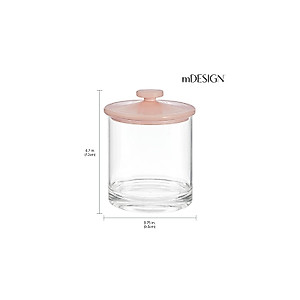 mDesign Small Modern Apothecary Storage Organizer Canister Jars - Acrylic Containers for Bathroom, Organization Holder for Vanity, Counter, Makeup Table, Lumiere Collection, 2 Pack, Clear/Light Pink