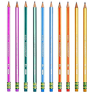 Ticonderoga X13910 Striped Wood-Cased Pencils, 2 HB Soft, Pre-Sharpened, 10 Count, Assorted Colors