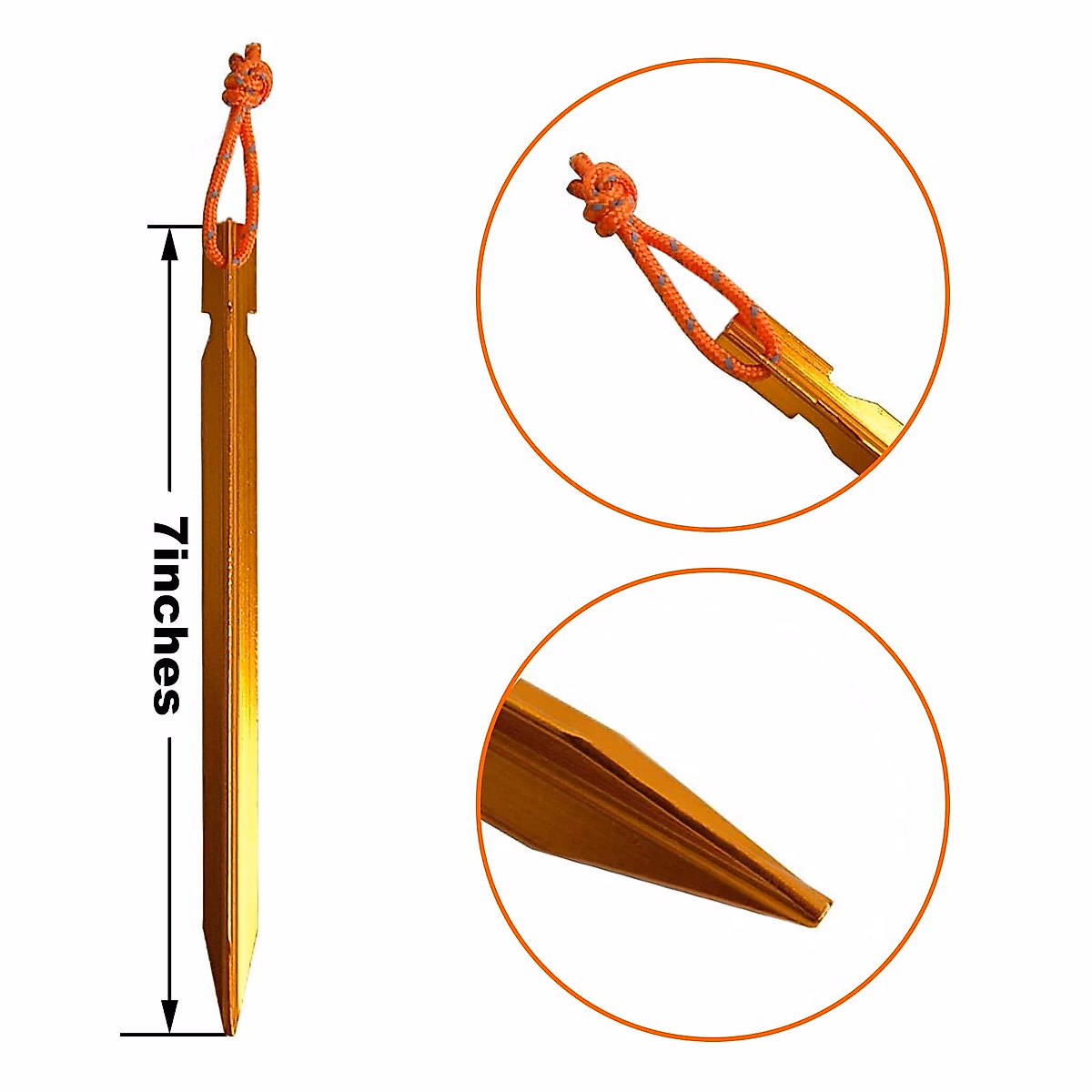 12 Pack Tent Stakes, 7075 Ground Metal Camping Aluminum Tent Pegs, Lightweight Tent Stakes Heavy Duty Spikes Camping Accessories, Orange