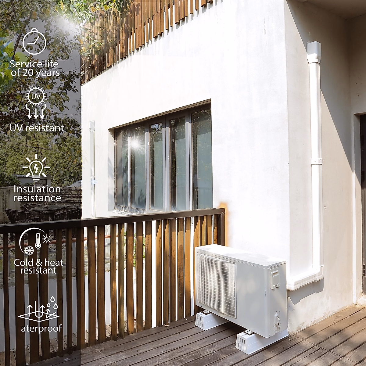 GUYAAC 3" W 7.5Ft L Air Conditioner Decorative PVC Line Cover Kit for Mini Split Air Conditioners and Heat Pumps