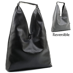 Reversible Large Oversized Vegan Leather Lightweight Simple Tote Handbag Purse (zBlack/Grey)