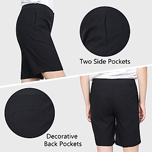 KELLY KLARK Dress Shorts for Women Stretchy Bermuda Escolar Black Knee High Junior Uniform Shorts with Pockets for Golf Size 10