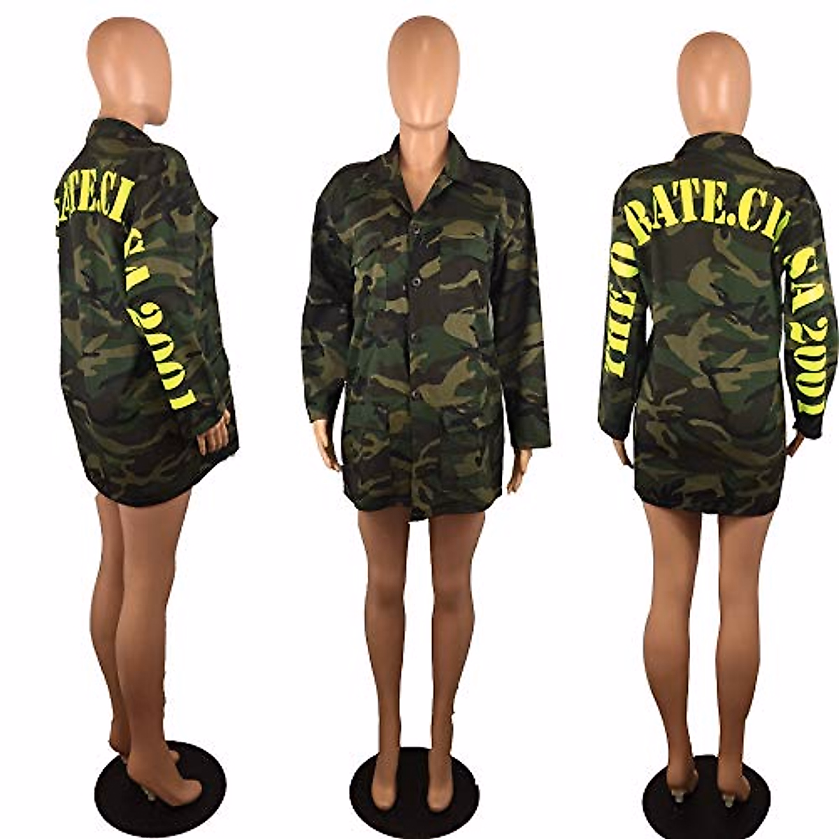Women's Casual Military Camo Print Lightweight Coat Camouflage Longline Overcoat Safari Jacket Party Clubwear Army Fatigue Jackets XL