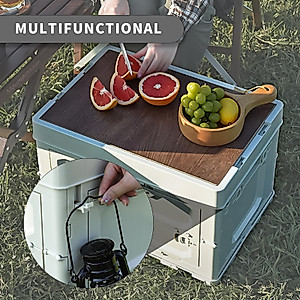 SHCBTRC Folding Storage Box with Wooden Cover,Outdoor Storage Box,Plastic Storage Bins,Multi Function Box for Camping,Snacks,Bottles,College Dorm Room Essentials,Office,Outdoor,Indoor