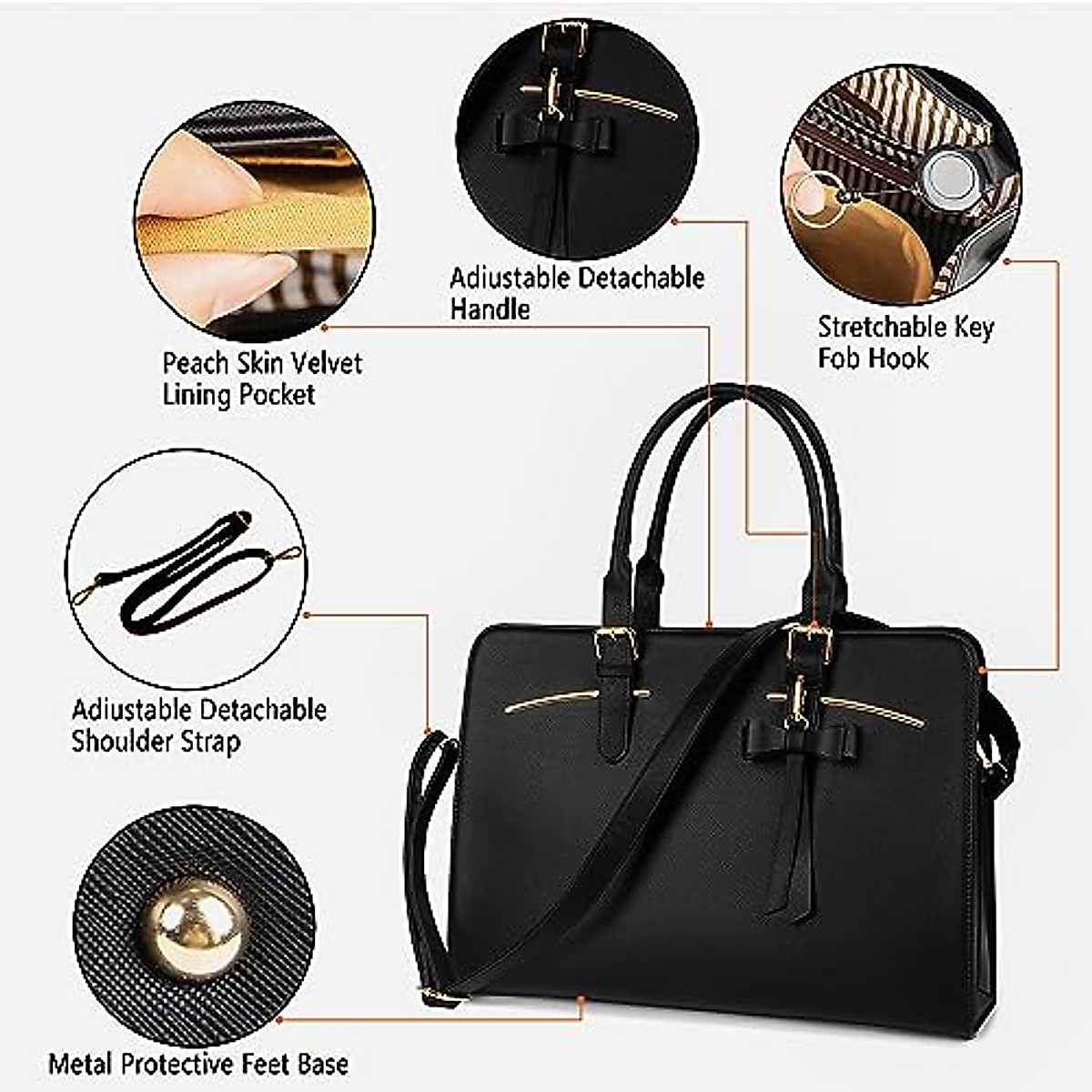 MATEIN 14 Inch Laptop Bag for Women, Lightweight PU Leather Computer Briefcase, Ladies Business Office Work Bag with USB Charging Port, Fashion Waterproof Shoulder Bag Handbags Purse 2pcs Set, Black