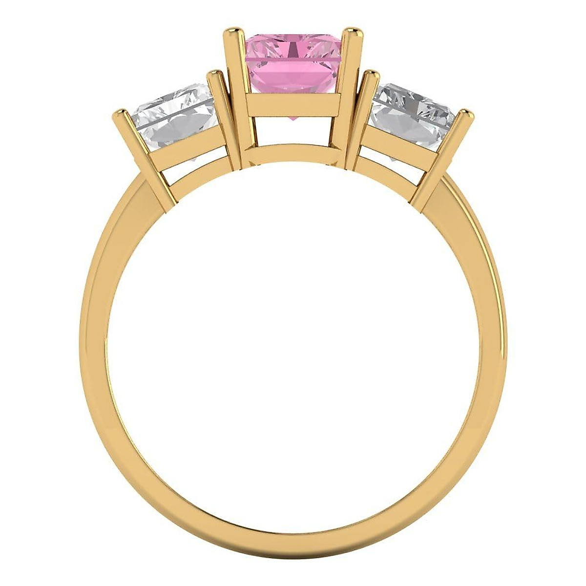 Clara Pucci 4.0 ct Emerald Cut Custom Engraving 3 stone W/Accents Pink Gemstone Engagement Wedding Ring 18K yellow Gold Size 10.75