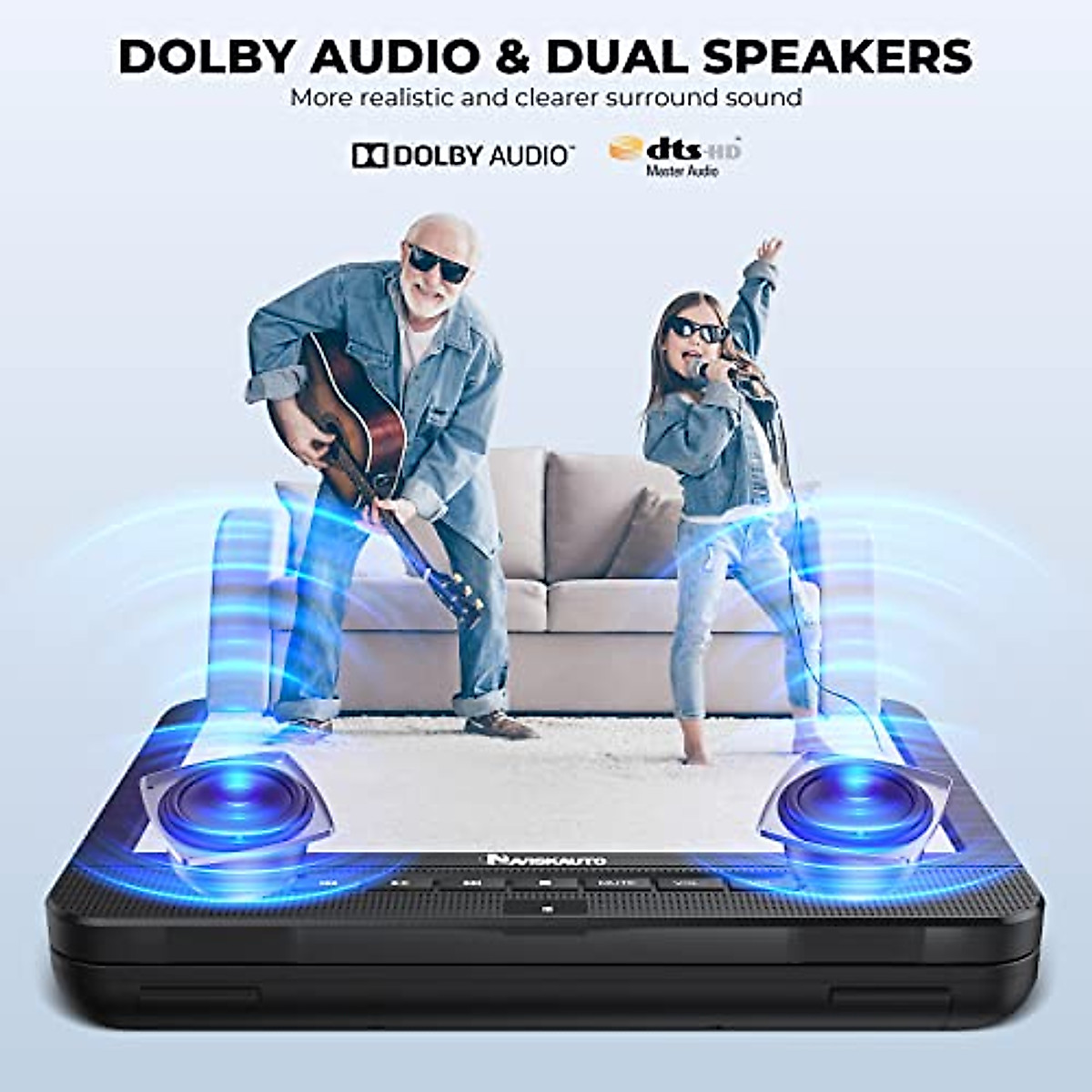 NAVISKAUTO 10.1'' Blu Ray Dual Screen DVD Player Portable with Rechargeable Battery Support 1080P Video, Dolby Audio, HDMI Out, Sync Screen, Last Memory, Region Free, USB/SD Card