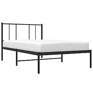 vidaXL Sturdy Steel Bed Frame - Single Bed, Headboard Included, Extra Under Bed Storage Space, Optimal Mattress Support, Easy Assembly, Black Finish 39.4"x74.8"