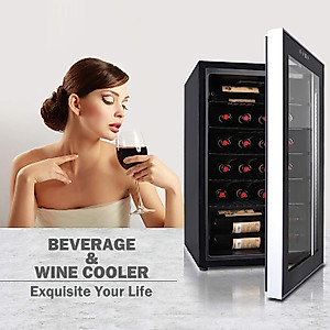 WATOOR 85 Cans Wine Cooler and Beverage Refrigerator with Glass Door Removable Wire Shelves 40°F - 61°F 2.7 Cu Ft
