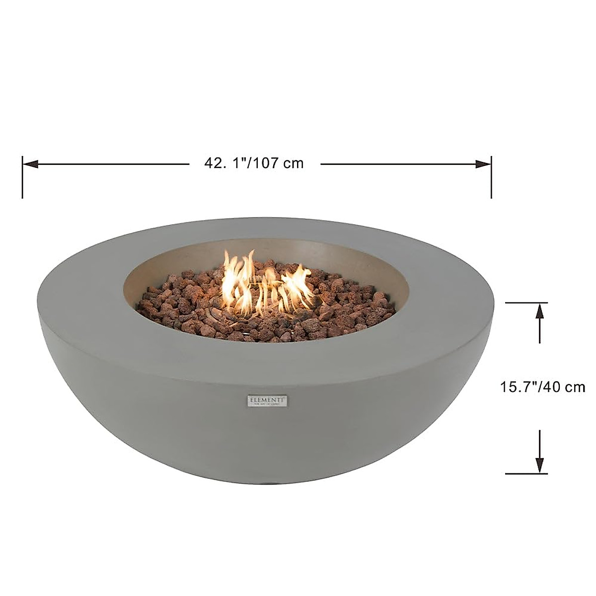 Lunar Bowl Concrete Fire Pit 42" x 42" Outdoor Patio Firepit Includes Lava Rocks Modern Fire Pits & Outdoor Fireplaces for Garden, Deck, Indoor & Outdoor Heating