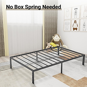 fusehome Bed Frame Twin Size,14 Inch Metal Platform Bed Frame, Storage Space Under Bed, Mattress Foundation with Heavy Duty Steel Slat Support, No Box Spring Needed Easy Assembly, Black