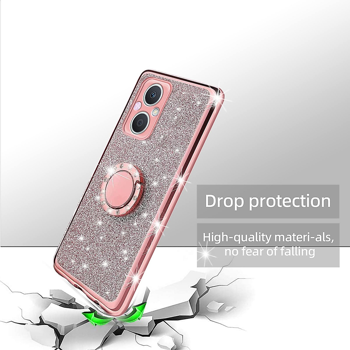 KuDiNi for N20 Phone Case, OnePlus Nord N20 5G Case for Women Cute Glitter Crystal Soft Clear Tpu Luxury Bling Protective Cover with Kickstand Strap for OnePlus Nord N20 5G (Glitter Rose)