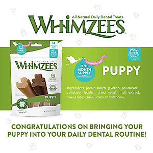 Whimzees 3 Pack of Puppy Daily Dental Treats, 14 Sticks Each, for Medium to Large Puppies