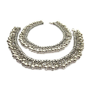 Womens Fashion Anklets Pair | Ankle Bracelet Barefoot Sandals Feet Jewelry | Festival Bohemian Vintage Retro Tribal Gypsy Hippy Bollywood Boho Chic Style | Jingle Bell Charm Handcrafted Indian Payal