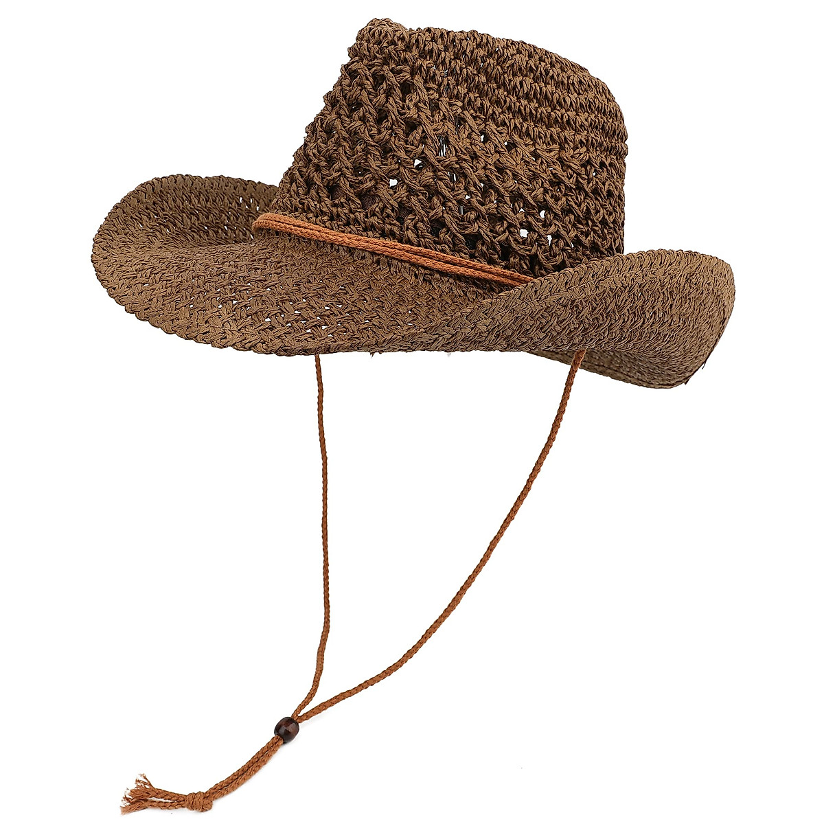Melesh Adult Sun Straw Western Cowboy Hat (Coffee)