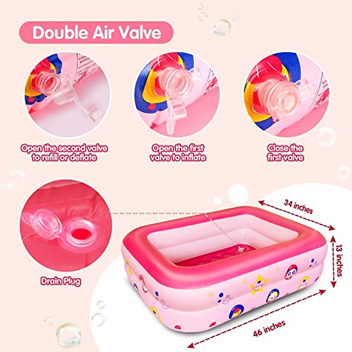 Kiddie Pool Toys for 1 2 3 Year Old Girl Gifts, Inflatable Swimming Pools for Kids Toys Age 1-3 Years, Summer Water Kiddy Baby Pools Ball Pit for Toddlers 1-4 as Bathtub for Backyard Outdoor Indoor