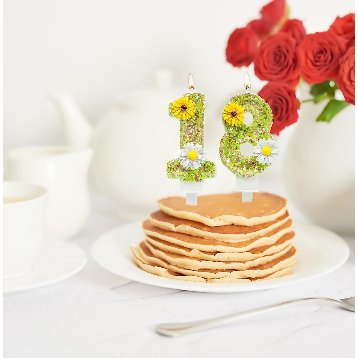 Birthday Cake Candles 1,Green Number 1 Candles with Daisy Perfect for Birthday Parties or Holiday Celebrations