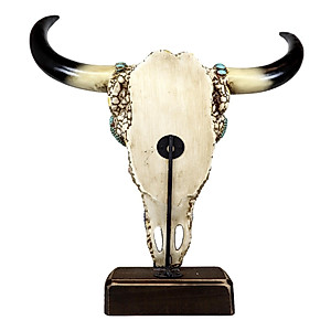 Ebros Gift 17" High Large Western Steer Bison Buffalo Bull Cow Skull Head with Mosaic Turquoise Red Yellow Blue Stones and Beads Ornate Floral Design Desktop Sculpture Native Indian Sacred Skulls