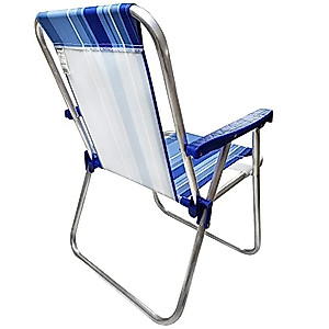 Beachland 1 Position Aluminum Folding Mid Height Chair with Armrests - Lightweight Beach Chair - Small and Portable (1, Light Blue Stripes)