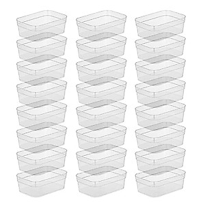 Sterilite Medium Storage Tray Containers with Sturdy Banded Rim and Textured Bottom for Desktop and Drawer Household Organization, Clear, 24 Pack
