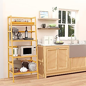 Bamboo Bookshelf - Narrow Ladder Shelf with Adjustable Height for Plants and Books - Ideal for Bathroom, Living Room, Bedroom and Kitchen