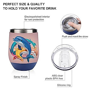 OPTKSNCU 304 Stainless Steel Insulated Cup with Lid, Abstract Animal Dolphin Print Durable, And Easy to Clean – Ideal for Home, Office, And Gift Giving
