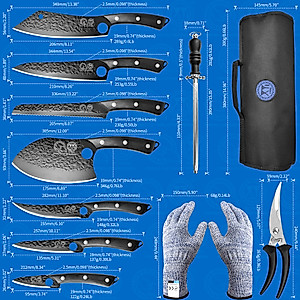 XYJ Professional Chef Knife Set with Bag Japanese Kitchen Knives Serbian Meat Cleaver for Camping Outdoor