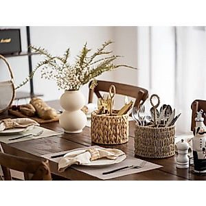 StorageWorks Wicker Flatware Organizer, Hand Woven Water Hyacinth Cutlery Holder for Countertop with Handle, 1 Pack