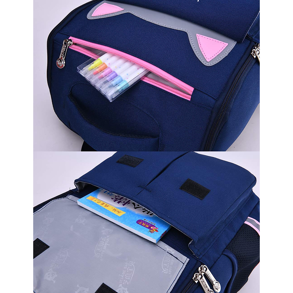 Kids Backpack Chest Strap Kindergarten Elementary 1-2 Grader Boy Girl School Bag (Cat1-blue) One Size