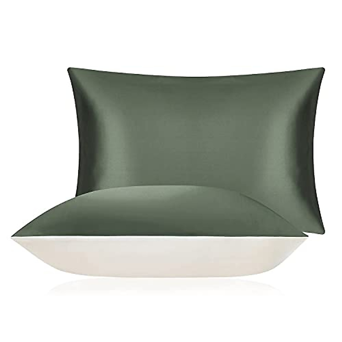 DISANGNI 100% Mulberry Silk Silk Pillowcase, Used for Hair and Skin, Envelope Type, Silk on one Side and Tencel on The Other Side, Count 600, 1pc (Green, Queen(50x75cm))