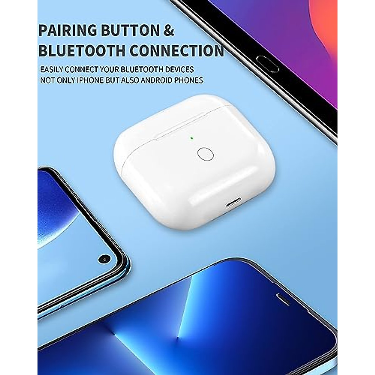 Wireless Charging Case Replacement Compatible with AirPod 3rd Generation, Air Pod 3 Charger Case with Bluetooth Pairing Sync Button Without Earbuds, White