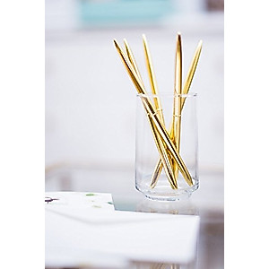 Gold Pens with Black Ink | Luxury Ballpoint Gold Pen Set of 6 in Glossy White Gift Box | Gold Office Supplies for Women Men - Slim Nice Pens for Writing (Gold/Black Ink)