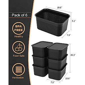 KoTuosy Plastic Storage Baskets with Lids Baskets for Organizing Organizer Bins 6.8 Qt Stackable Storage Bins with Lids Tiny Holes, Storage Containers, Plastic Bins with Handle