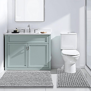 Arotive Luxury Chenille Bathroom Rug Mat, Extra Soft Thick Absorbent Shaggy Bath Rugs, Non-Slip Machine Wash Dry Plush Bath Mats for Bathroom, Shower, and Tub (16''x24'', Light Grey)