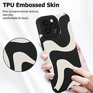 Wlxee iPhone 13 Pro Max Case, Wave Pattern Mobile Phone Case with Camera Protector, Soft Silicone Bumper for Female Girls - Black White