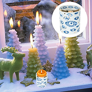 VOSAREA Aromatherapy Candle Jar with Lid Evil Eye Pattern Design Ceramic Makecup Cotton Swab Holder Decorative Candle Holder Bottle for Fireplace Kitchen Dining Decor