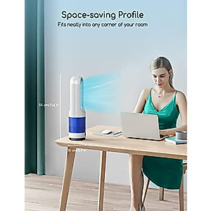 ZICOOLER Bladeless Fan, 22" Tower Fan with Remote, 8 Speeds, 9H Timer, 80°Swing, Oscillating Fans for Home, 35dB Quiet DC Standing Floor Fan for Bedroom