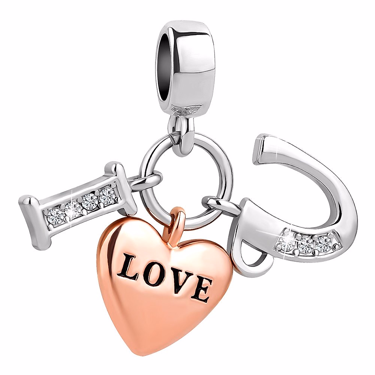 CharmSStory I Love You Rose Gold Plated Heart Charms Pendant for Bracelet Necklaces