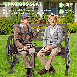 Magshion Outdoor Wooden Bench Garden Rustic 2-Person Slatted Seat for Front Porch, Garden and Patio, 485 lbs Capacity, Carbonized