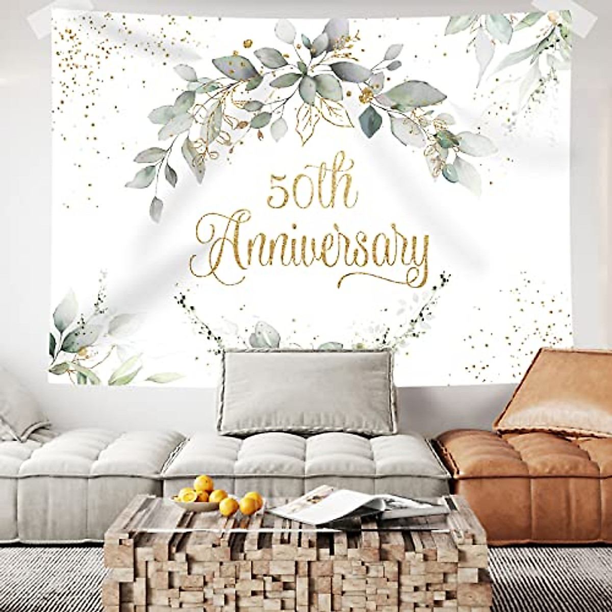 Rsuuinu Happy 50th Anniversary Backdrop Greenery Cheers to Wedding Anniversary Bridal Shower Miss to Mrs Photography Background Party Decorations Banner Supplies Favors Photo Booth Props 7x5ft