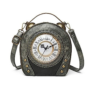 Real Working Clock Handbags Purse Antique Steampunk Shoulder Bag PU Messenger Bag