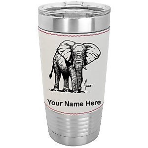 LaserGram 20oz Vacuum Insulated Tumbler Mug, African Elephant, Personalized Engraving Included (Faux Leather, Baseball Style)